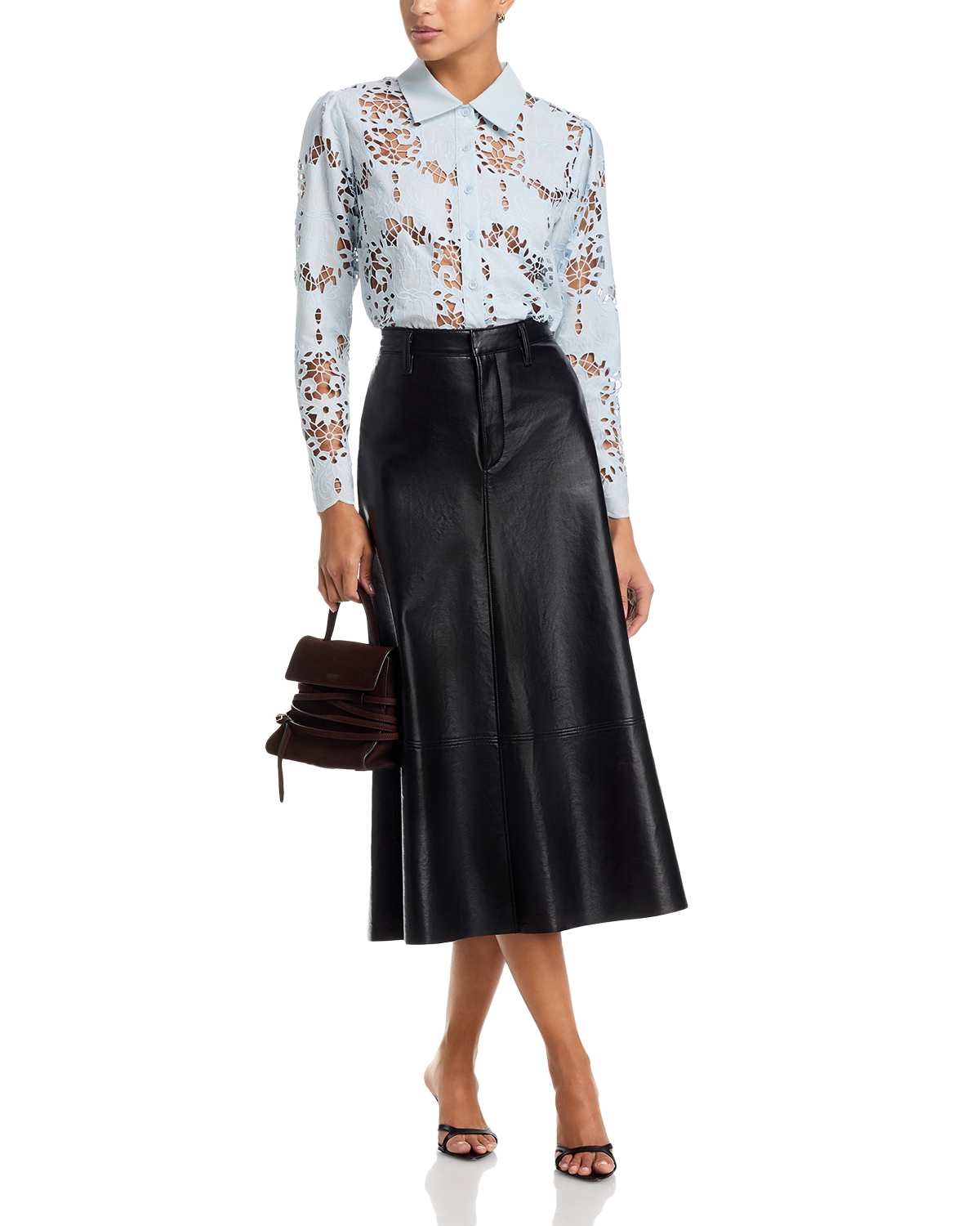 AQUA Lace Crop Long Sleeve Blouse